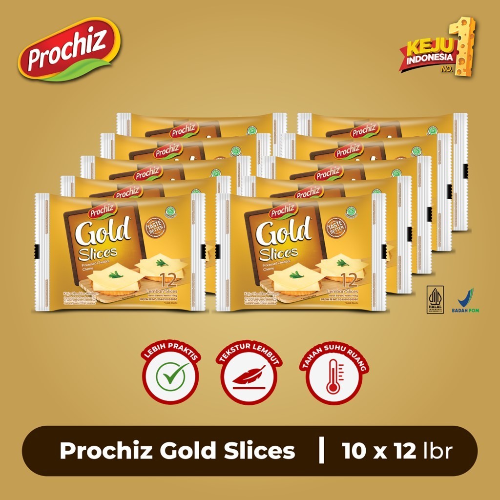 Jual PROCHIZ Gold Keju Slice 12 slice x 10 | Shopee Indonesia