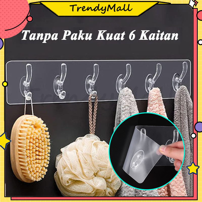 Jual Hook Tempel Baju Dinding Serbaguna/gantungan tempel hook 6 kait/gantungan tempel ajaib ...