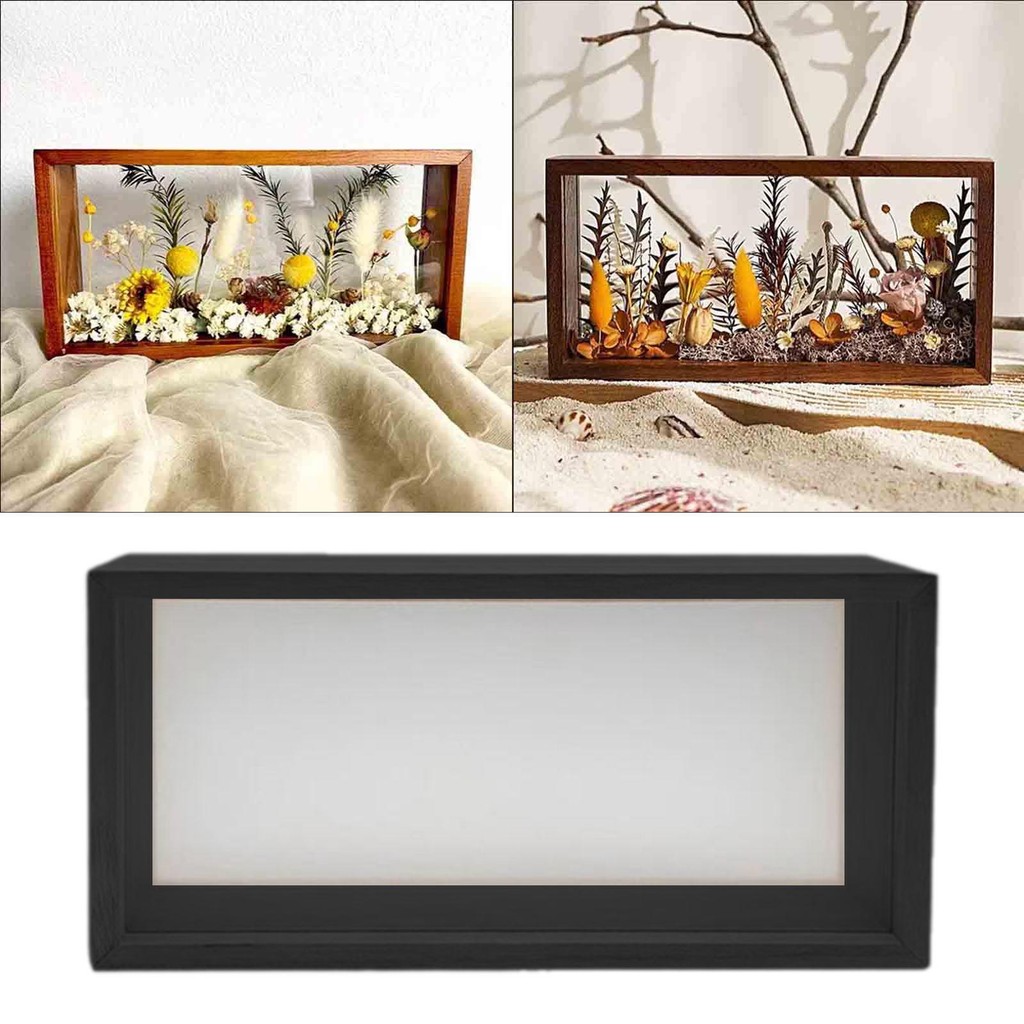 Jual Dried Flower Photo Frame DIY Display Box Wooden Double Sided Dried ...