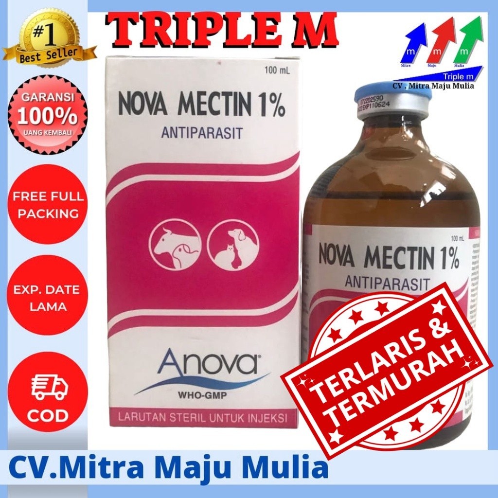 Jual NOVA MECTIN 1% Triple M - Obat ANTIPARASIT (cacing/gudeg) pada ...