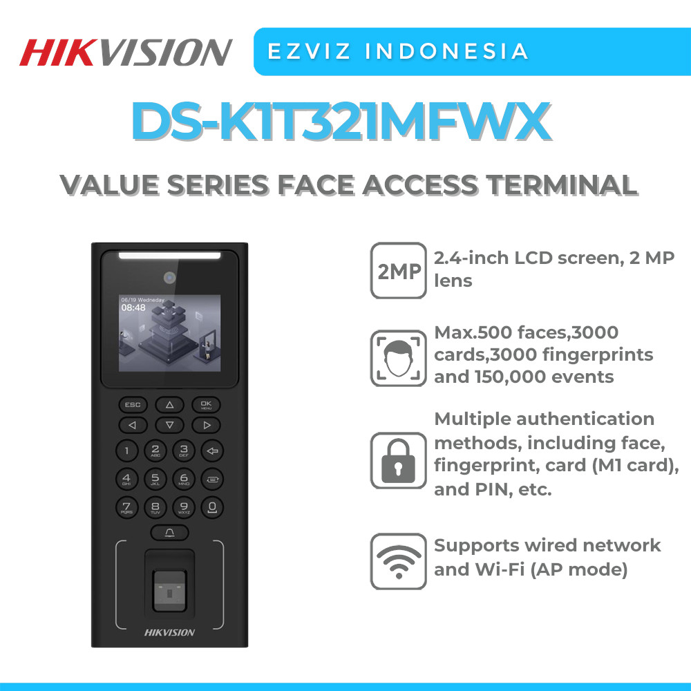 Jual HIKVISION DS-K1T321MFWX VALUE FACE, FINGERPRINT, CARD ACCESS TERMINAL | Shopee Indonesia