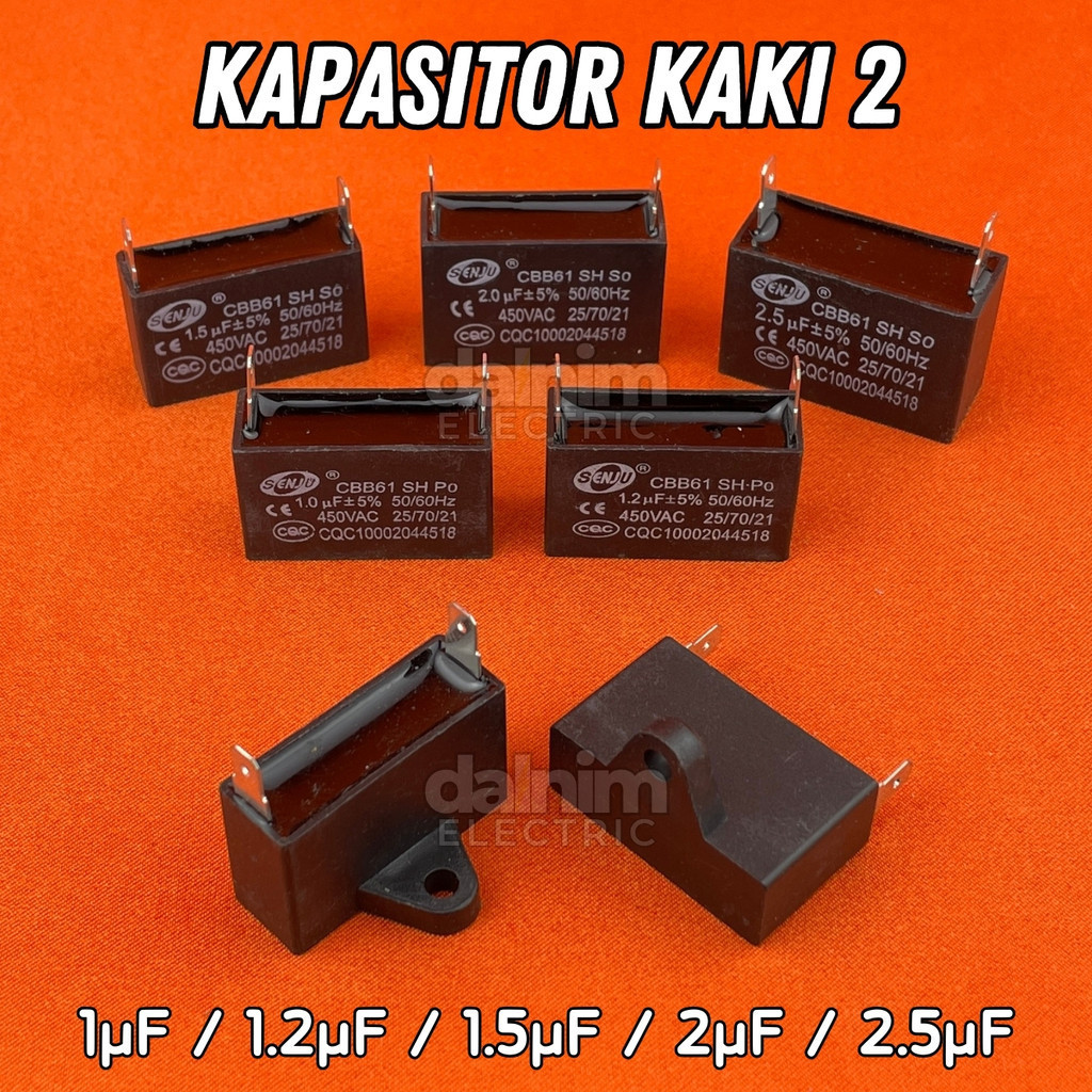Jual Kapasitor Fan AC Pin Kaki 2 Skun 1 1,2 1,5 2 2,5 uF Mikro Kotak ...