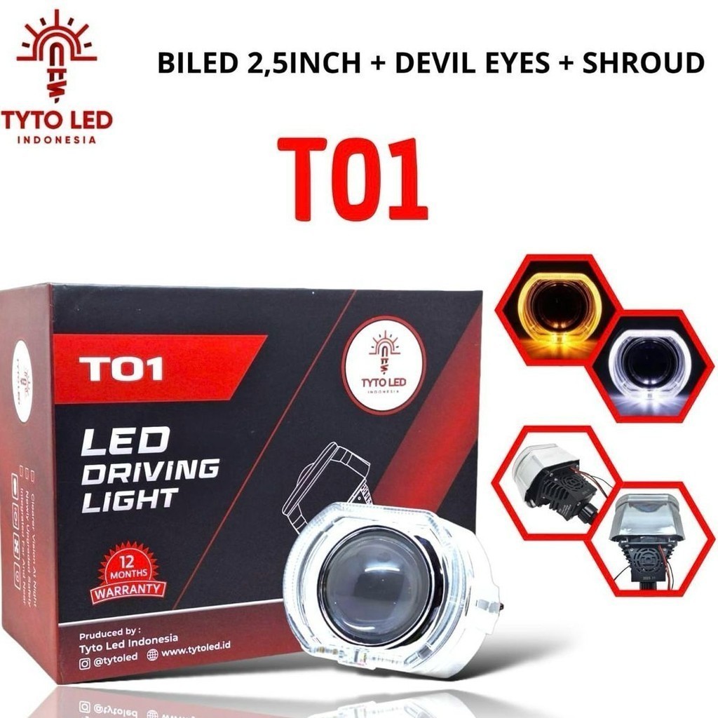 Jual Lampu BILED TYTO BI LED 2.5 INCH 45W Plus Devil eyes dan Shroud ...