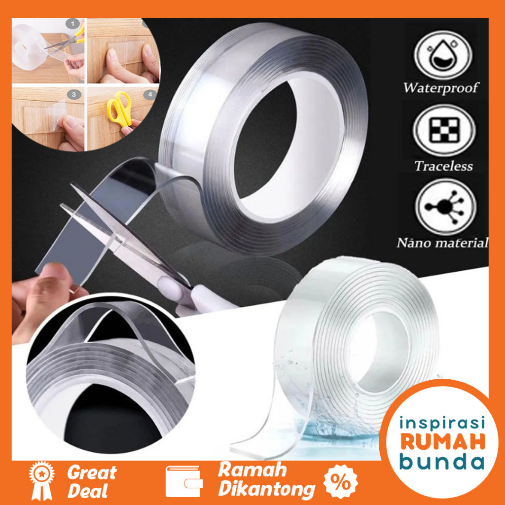 Jual Lakban Perekat Double Tape Lem Nano Tape 1meter | Shopee Indonesia