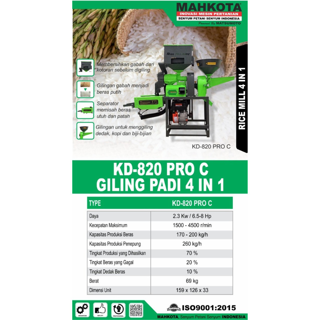 Jual Mesin Giling Padi MAHKOTA KD820 Pro 4in1 / Rice Mill Mesin ...