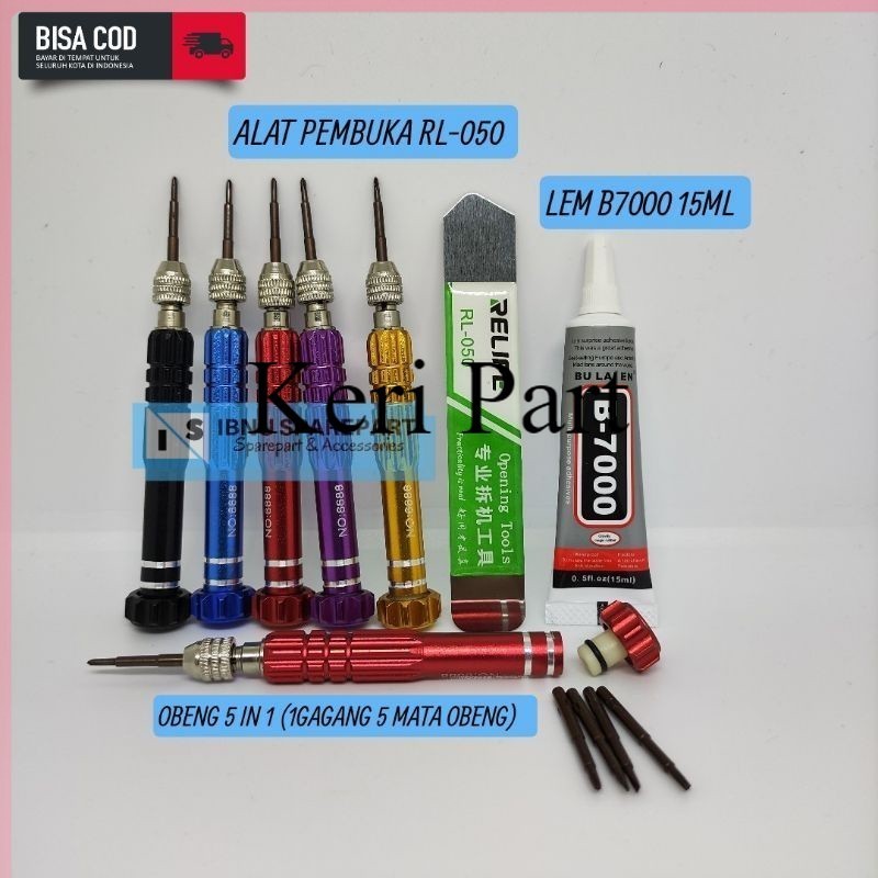 Jual OPENING TOOLS SET HP UNIVERSAL OBENG 5 IN 1 + LEM B7000 + ALAT PEMBUKA LCD TC / BACKDOOR RL ...
