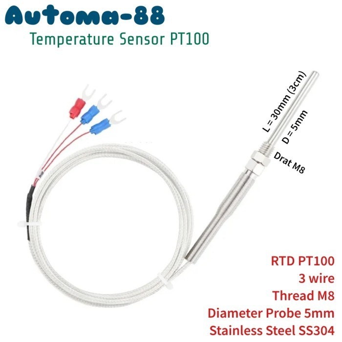 Jual Thermocouple PT100 Probe 30mm 3cm M8 Temperature Sensor Suhu 3 ...