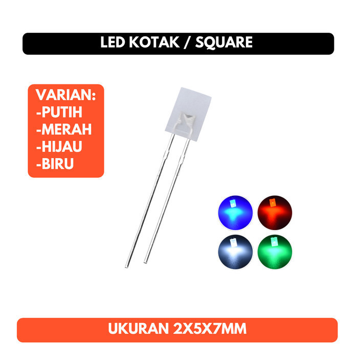 Jual LED Kotak 2x5x7mm Square Merah Putih Hijau Biru Transparant ...