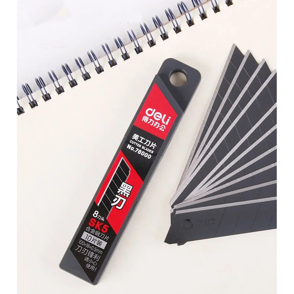 Jual Deli Mata Pisau Cutter Knife Blade Alloy Steel SK5 18mm 10 PCS ...