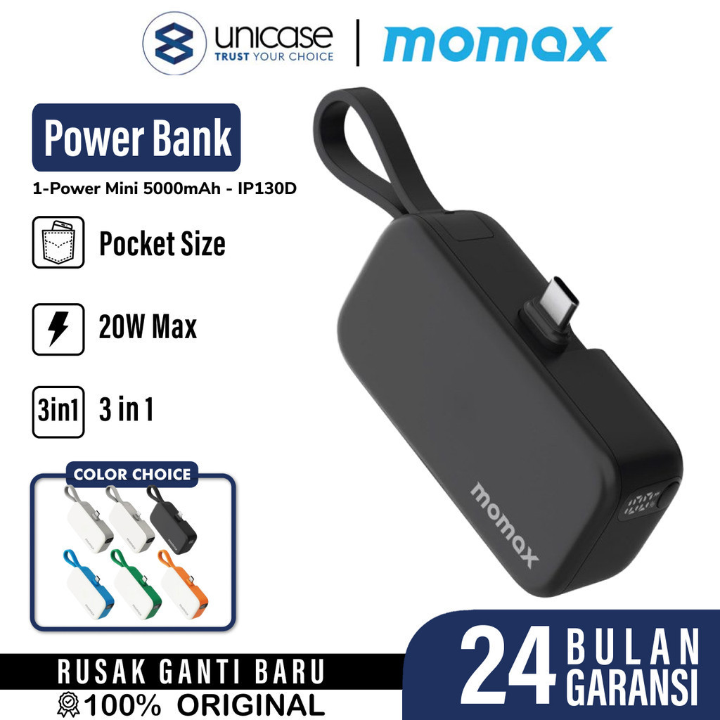 Jual Powerbank Mini 5000mAh Build in Cable USB C Lightning Iphone Momax ...