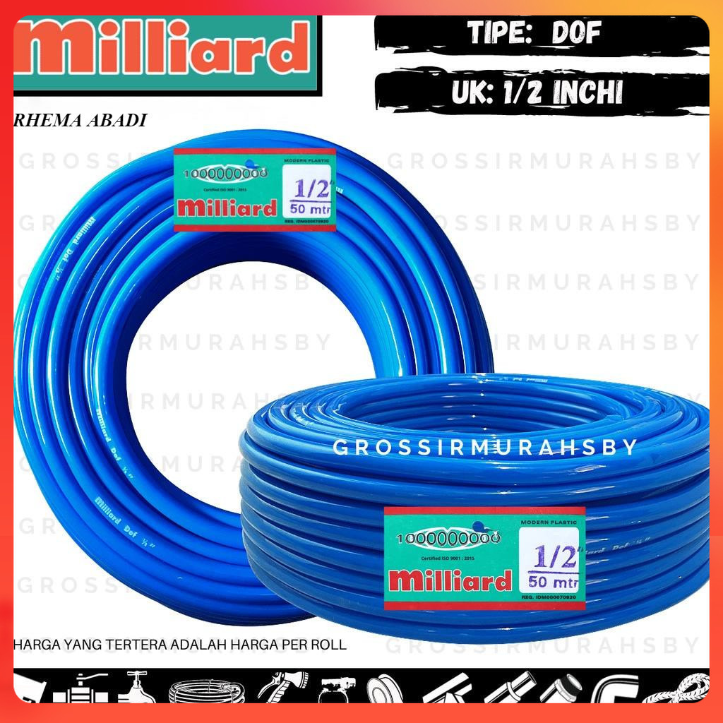 Jual RHEMA ABADI - SELANG AIR MILLIARD DOF 1/2 INCHI ( HARGA 1 ROLL PANJANG 50 METER ) | Shopee ...