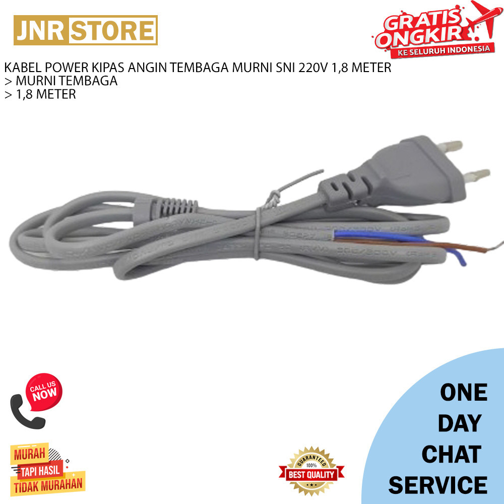 Jual KABEL POWER KIPAS ANGIN TEMBAGA MURNI SNI 220V 1,8 METER JNR ...