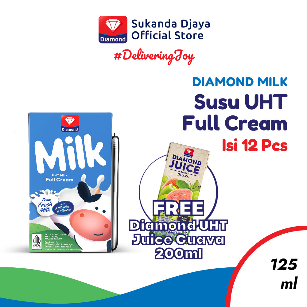 Jual Diamond Milk Susu UHT Full Cream 125 ML ISI 12 [Free Diamond UHT Guava] | Shopee Indonesia