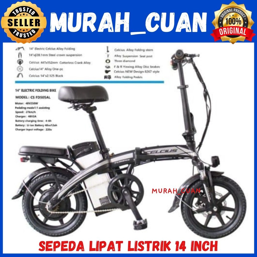 Jual E-Bike Sepeda Lipat Elektrik/Folding Bike Celcius Electric Tomax 14 | Shopee Indonesia