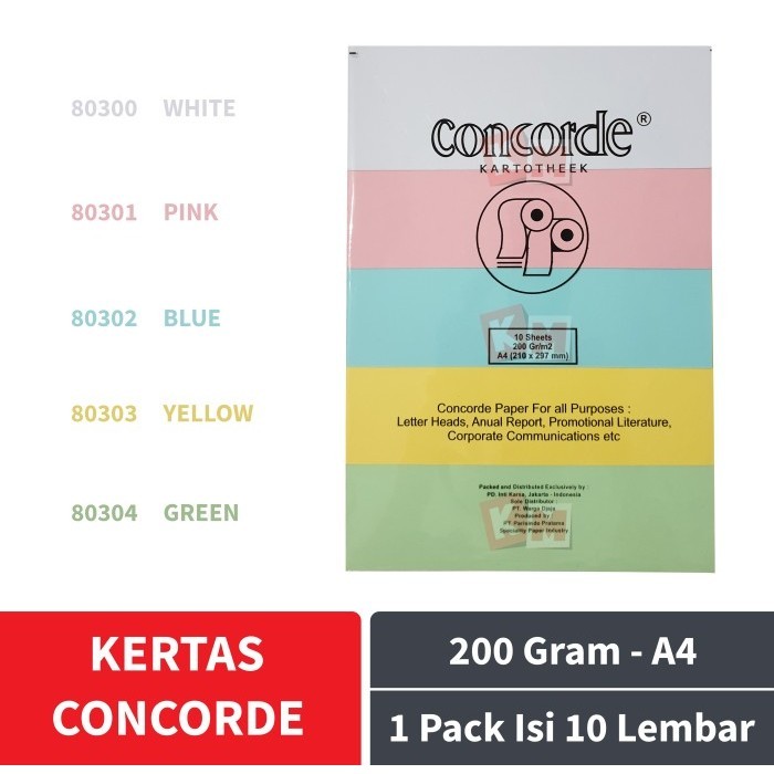 Jual Kertas Concorde Cover Kartotheek A4 200 gr/m2 gram Isi 10 Lembar ...
