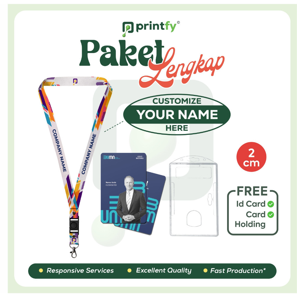 Jual Tali Lanyard + Frame + Id Card Custom 2cm Cetak 2 Sisi / Tali ID ...
