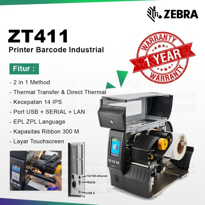 Jual Printer Barcode Zebra ZT411 / ZT-411 / ZT 411 300 DPI Cetak Price Tag Label Resi Pengiriman ...