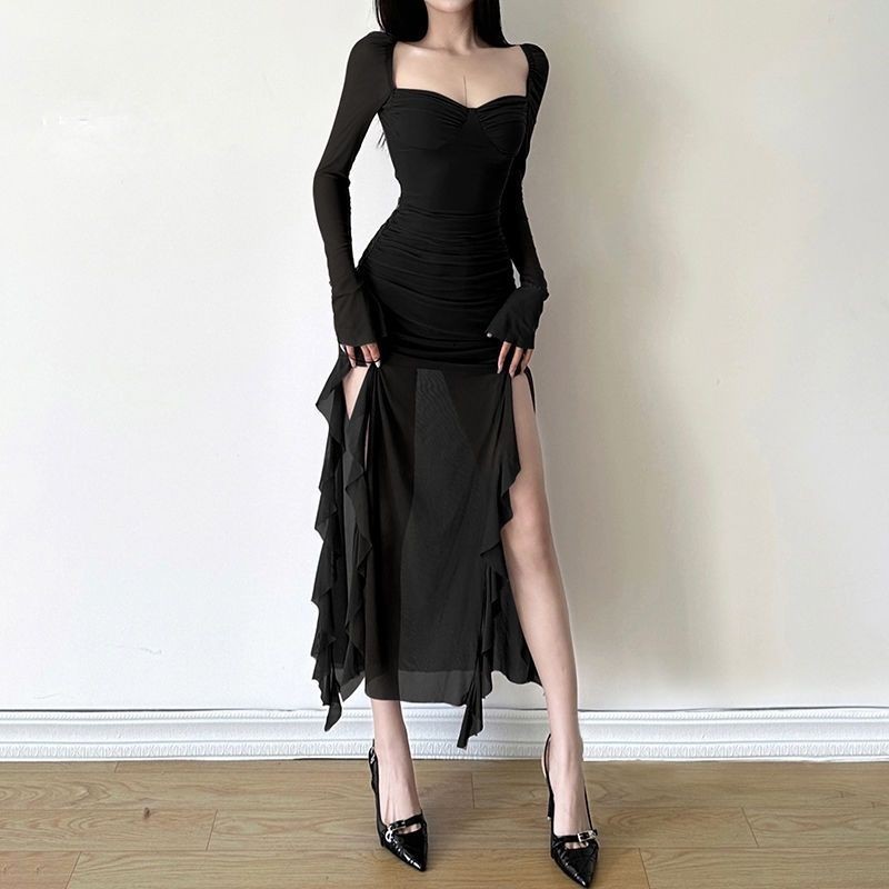 Jual Gaun pinggang lengan panjang putih taro ungu elegan gaya Perancis ...