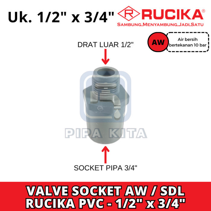 Jual Valve Socket AW 1/2 x 3/4 Inch RUCIKA Sok Drat Luar TS Tebal PVC ...
