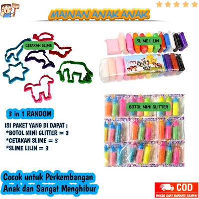 Jual 3 in 1 Random / Clay Polymer Slime Lilin Plastisin / Glitter Bubuk ...