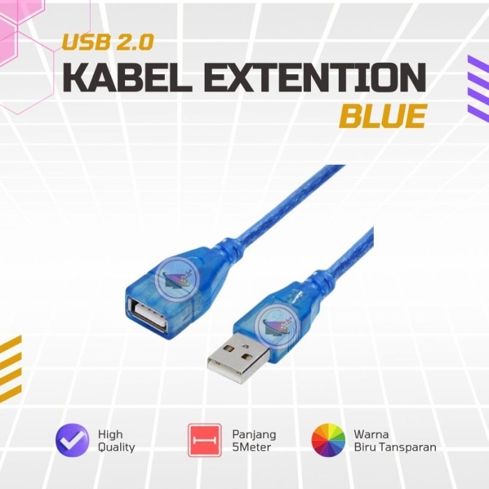 Jual Kabel Perpanjangan Extension USB 2.0 Biru 5M | Shopee Indonesia