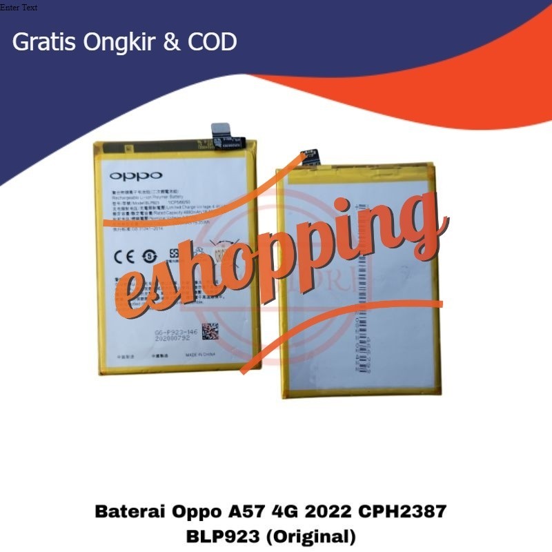 Jual BATERAI BATTERY OPPO A57 4G 2022 CPH2387 BLP923 ORIGINAL BATRE ORI ...