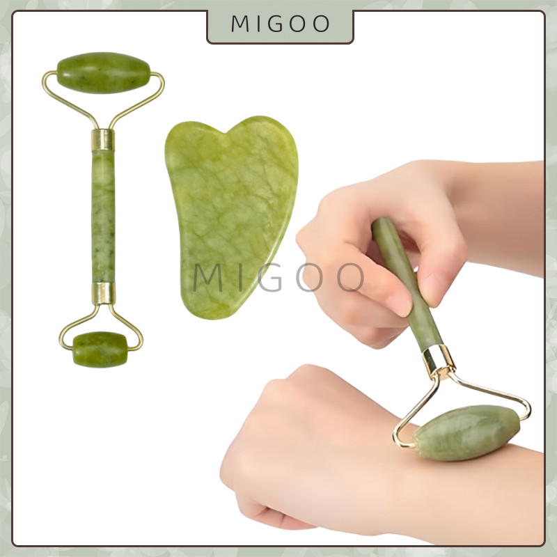 Jual MiGoo Roller Jade Alat Pijat Muka Wajah Gua Sha Face Roller ...