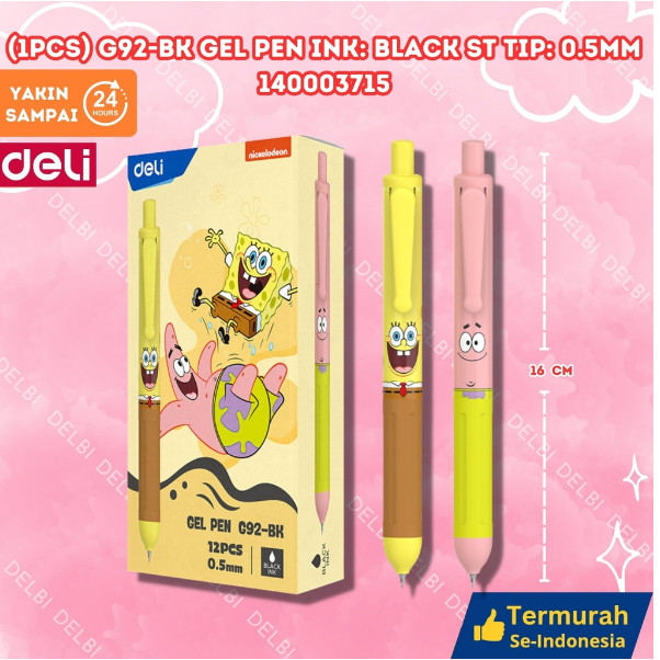 Jual Deli X Spongebob Squarepants G92-BK 0.5mm Gel Pen (1pcs) G92-BK ...