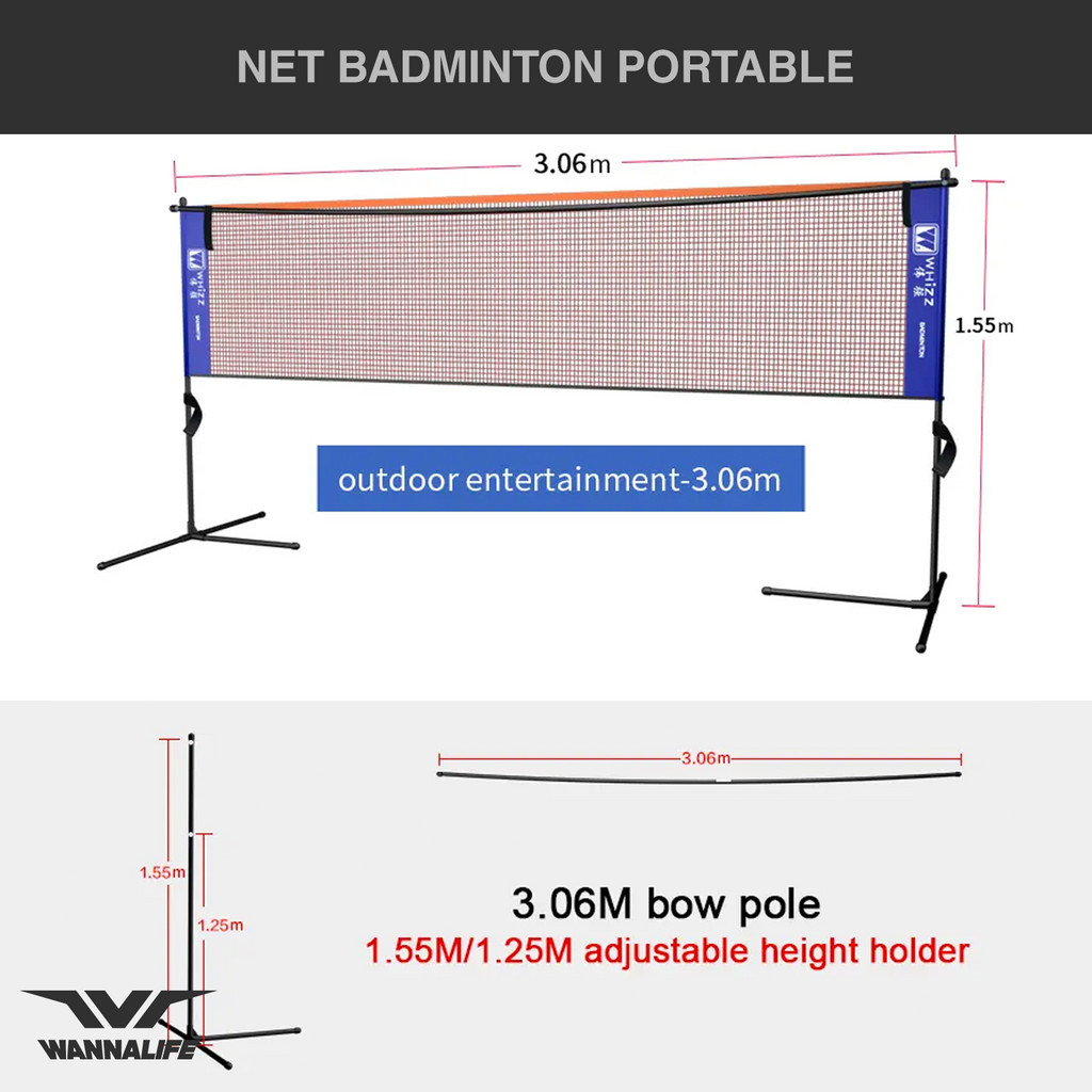 Jual Net Badminton Portable 5 Meter Wannalife | Jaring Bulutangkis Nets Portabel 5M 5Meter ...