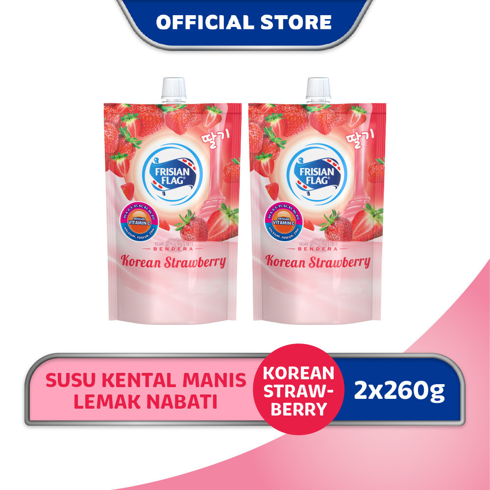 Jual Frisian Flag Bendera Kental Manis Korean Strawberry Pouch 260g x 2 | Shopee Indonesia