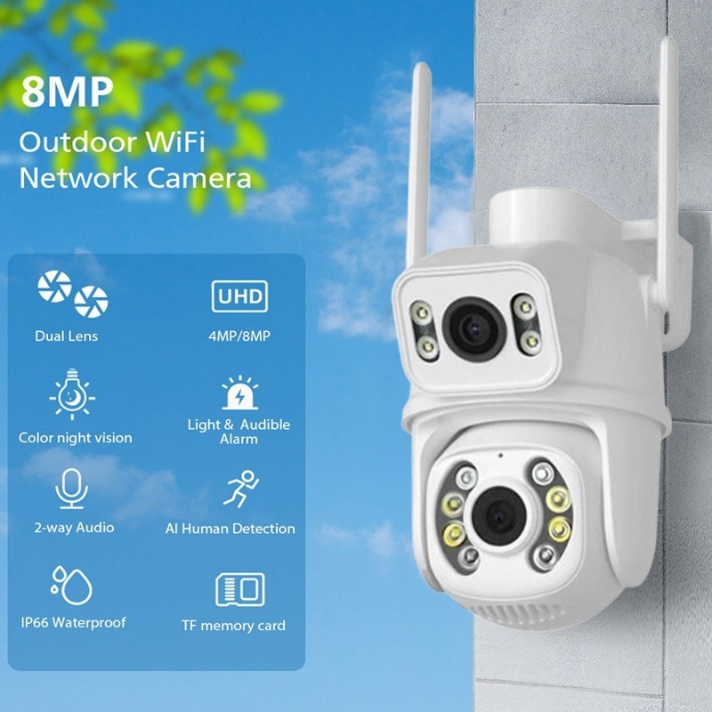 Jual CCTV WiFi Outdoor 8MP Dual Lens 360° PTZ IP Camera WIFI Outdoor ...