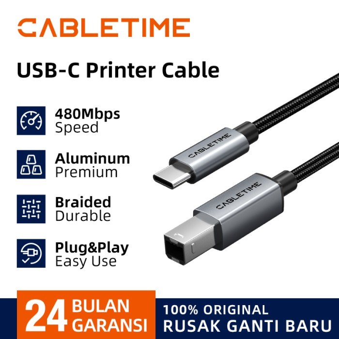 Jual CABLETIME Kabel Printer USB Type C to USB B Male to Male High ...