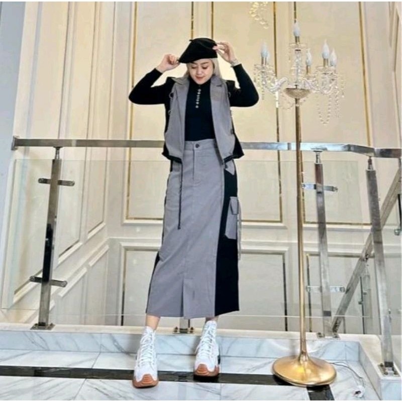 Jual SF45R SETELAN ROK COMBI ROMPI TWILL STRET ELLA TRENDY | Shopee ...