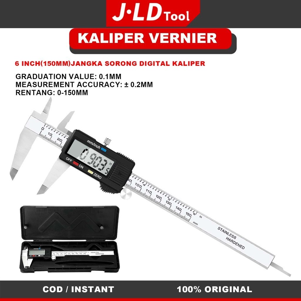 Jual JLD Kaliper Vernier 6 inch Vernier Caliper/Jangka Sorong Digital 150 mm Stainless Steel ...