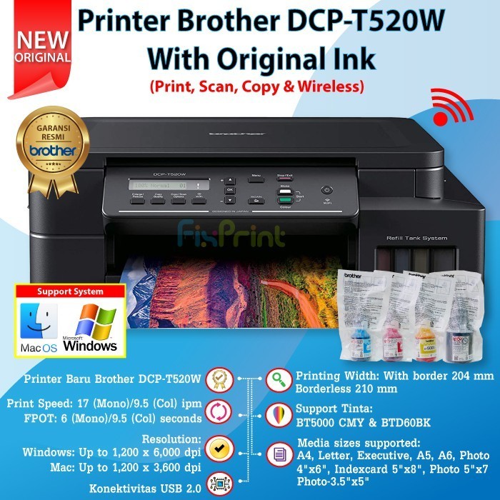Jual Printer Brother DCP-T520W DCP T520W T520 WiFi Print Scan Copy A4 ...