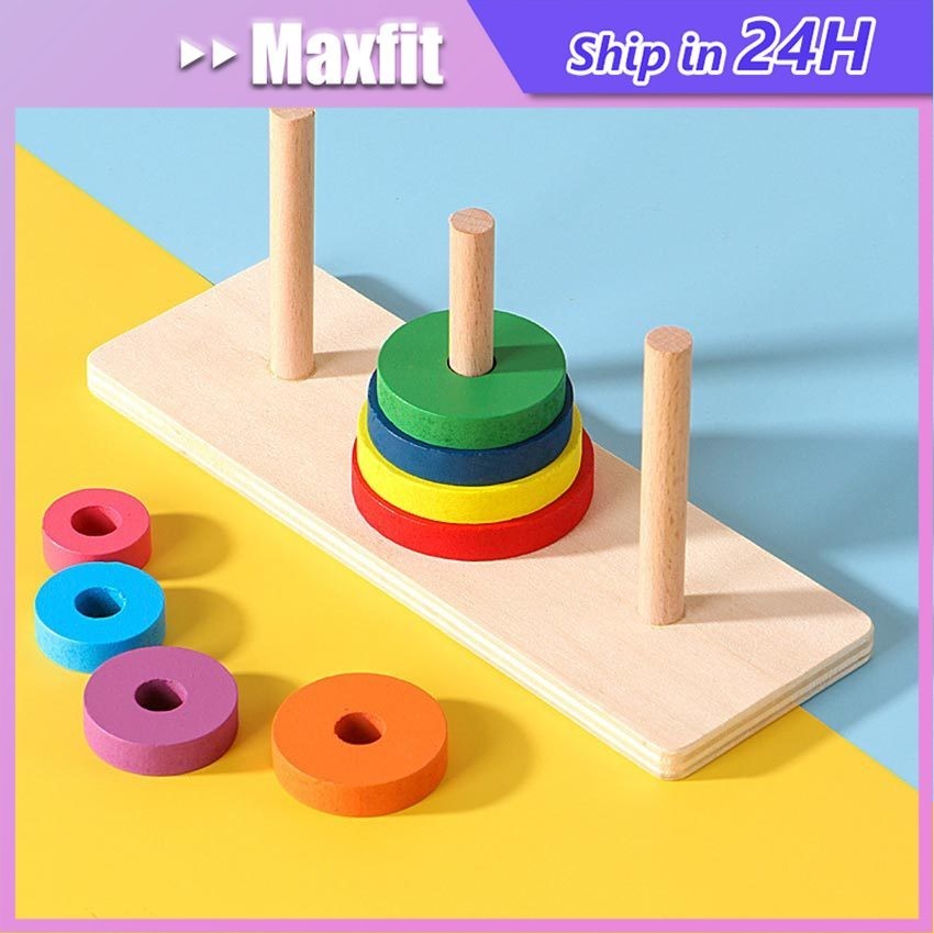 Jual Mainan Donat Susun Kayu Menara Donat Hanoi Tower Donat Montessori ...