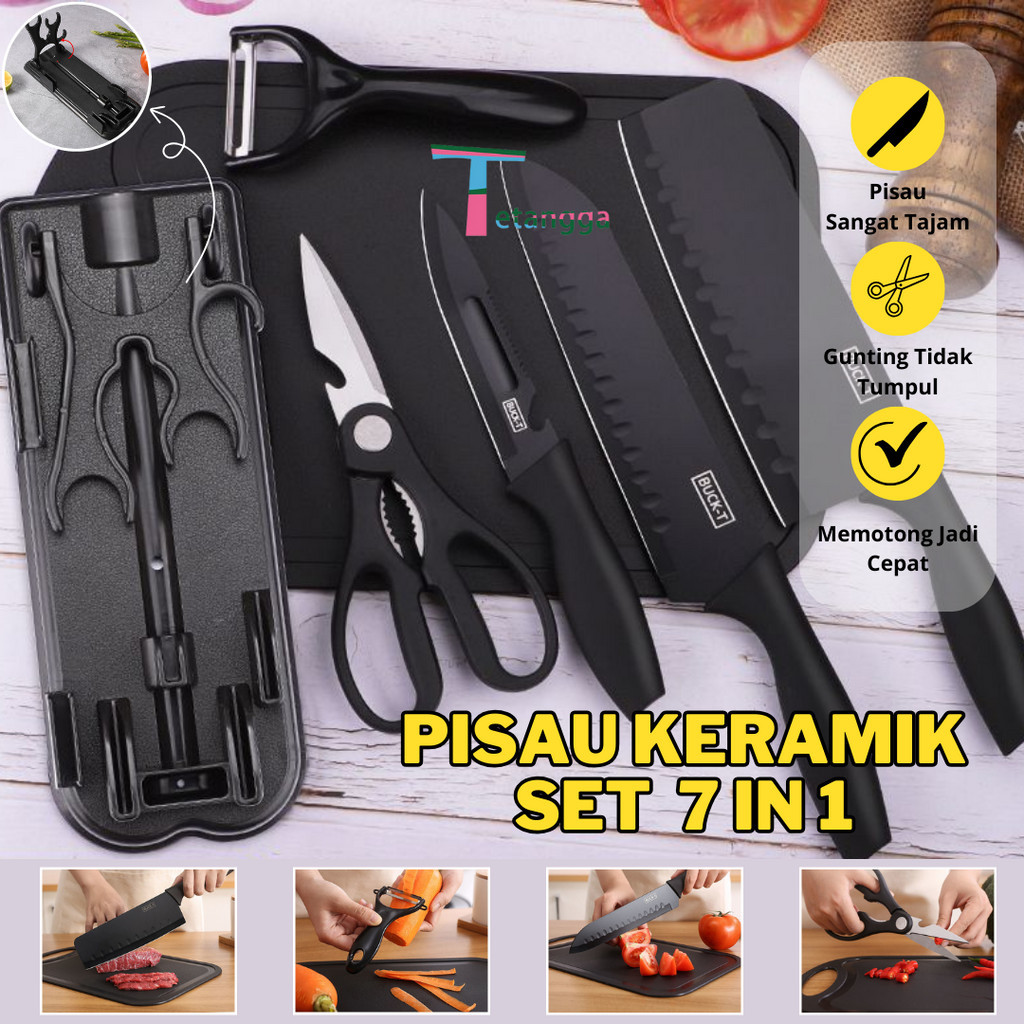 Jual Pisau Keramik SET / 7 IN 1 ada Talenan /Poenscae Kitchen Knife ...