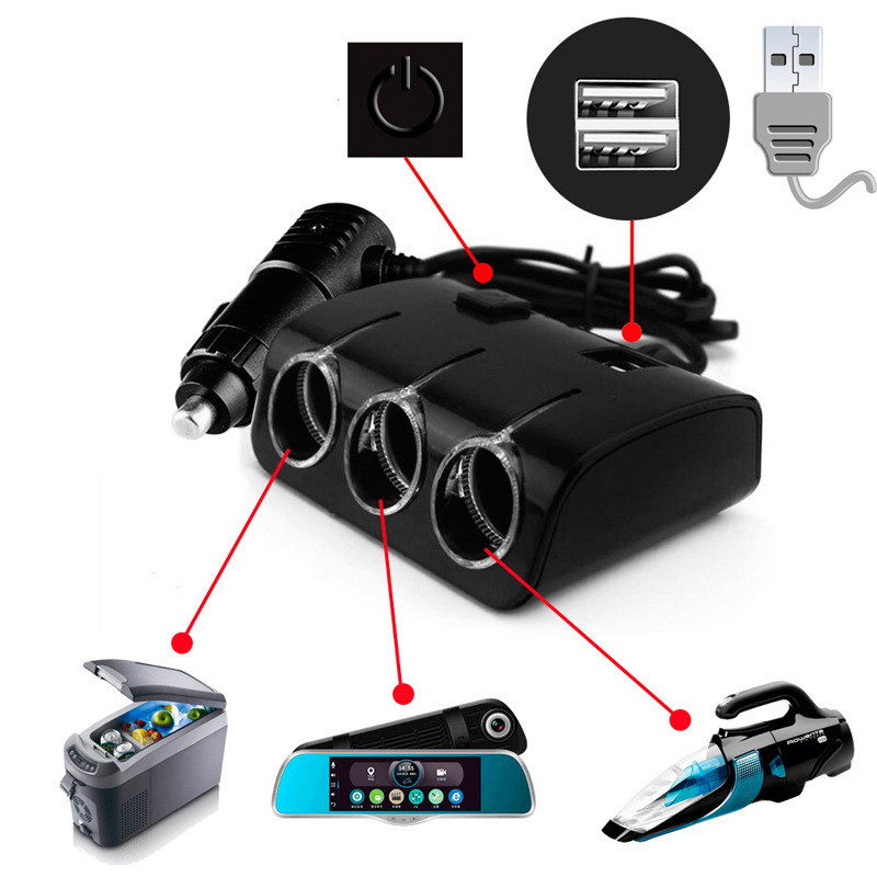 Jual Adaptor Charger Car Lighter Socket USB Splitter Mobil 3 Slot ...