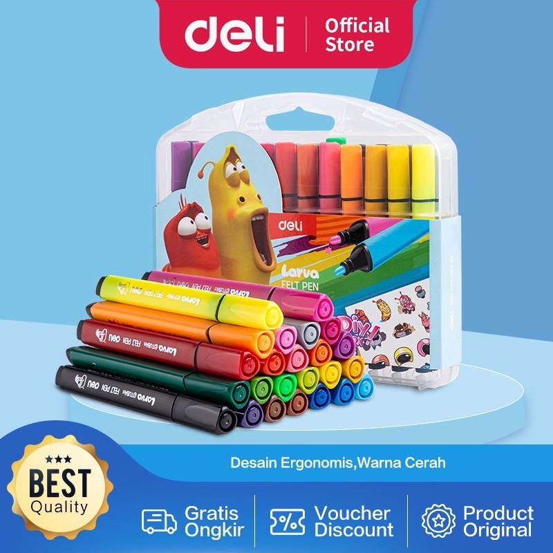 Jual Spidol Felt Pen Deli 24 Warna Edisi Larva - EC153-24 | Shopee ...