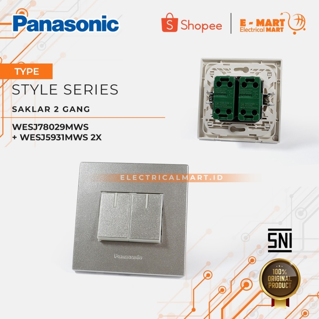 Jual Panasonic Saklar Ganda atau Double WESJ 78029 + 2 x 5931MWS Silver ...