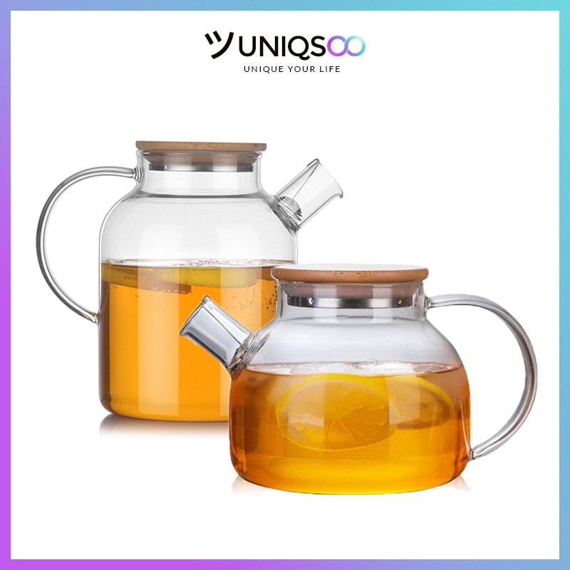 Jual UNIQSOO Teko Kaca Dengan Tutup Bambu Stainless Tahan Panas 1000ml 1800ml Teapot Pitcher ...