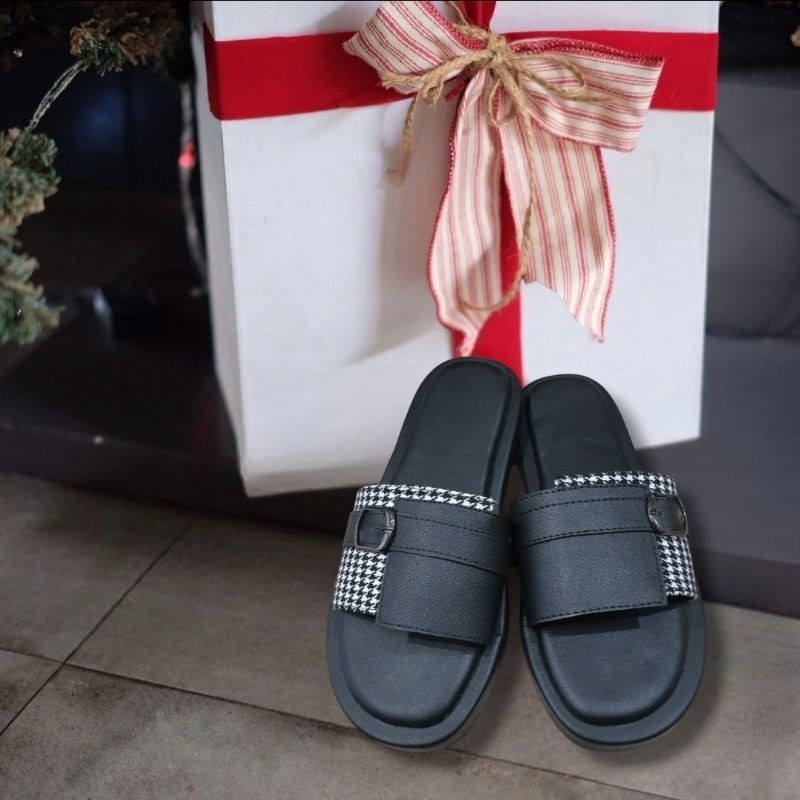 Jual EW35B Jacky Sandal Wanita Jumbo Size Houndstooth Gesper Strap 1 ...