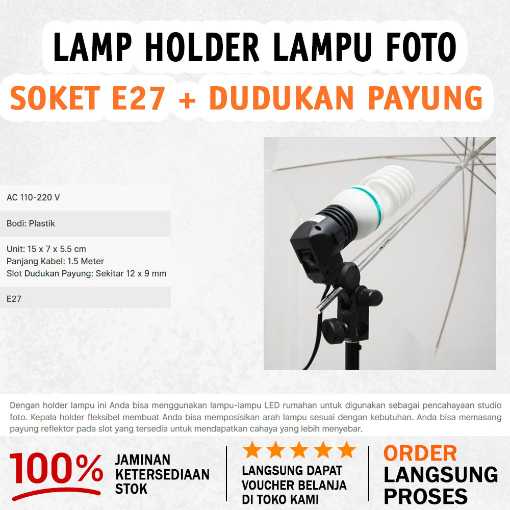 Jual Lamp Holder Lampu Foto Soket E27 Dengan Dudukan Payung 1 Pcs