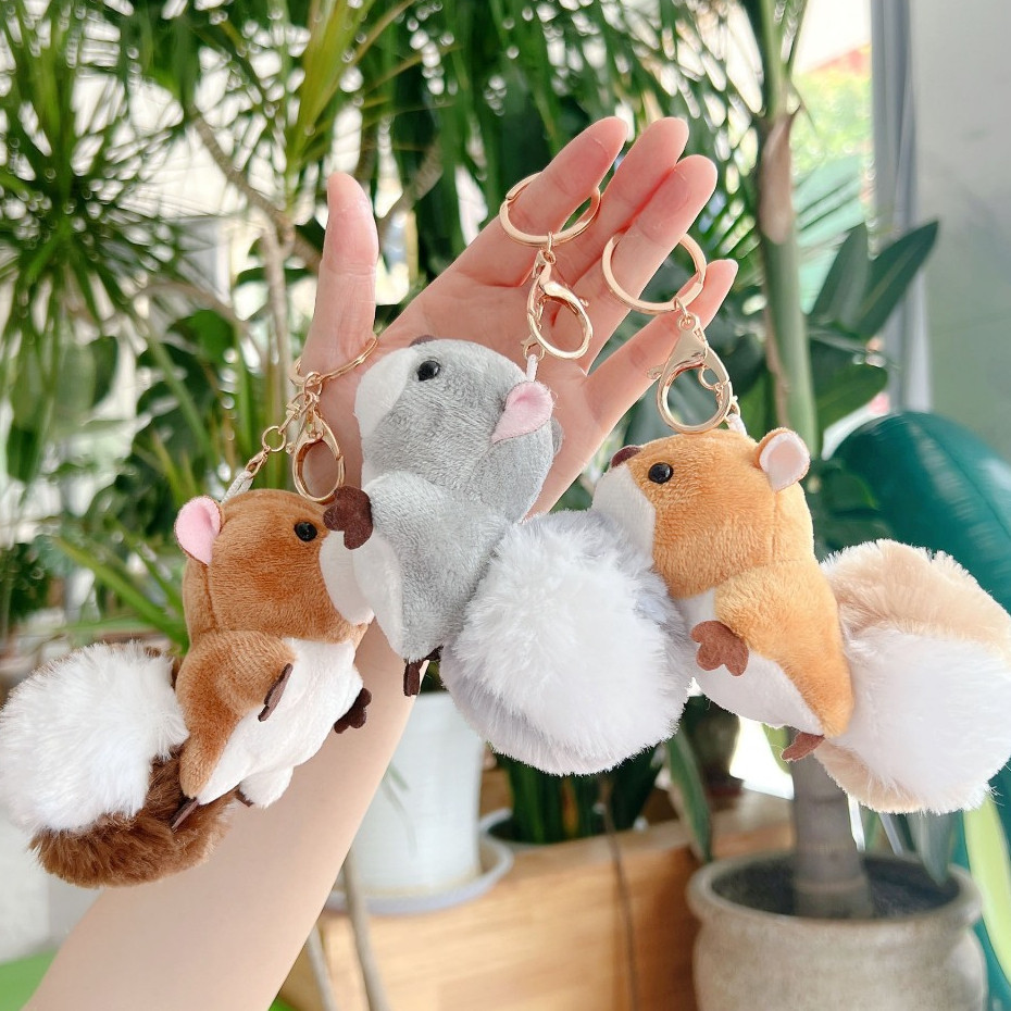 Jual Gantungan Tas Lucu Karakter Tupai Bulu Gantungan Kunci Keychain ...