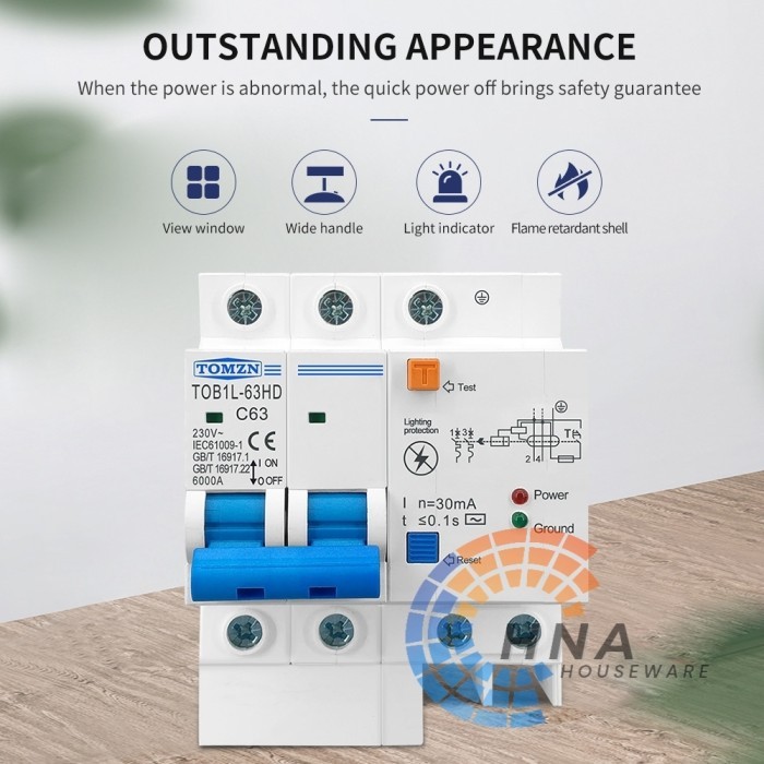 Jual RCBO + SPD 230V 16A - 63A TOMZN MCB Lightning Protection Residual ...