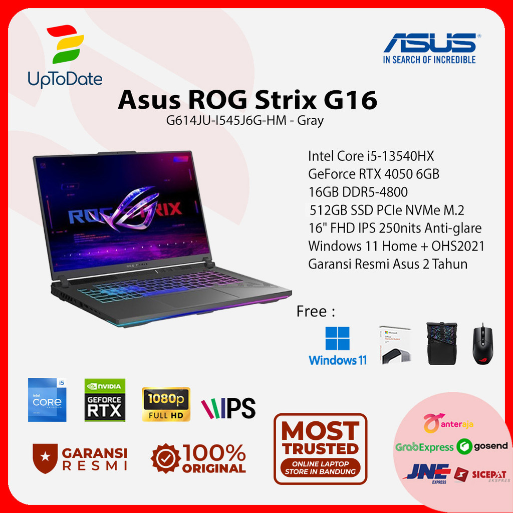Jual Asus ROG Strix G16 G614JU-I545J6G-HM Core i5-13540HX 16GB 512GB 16" W11+OHS2021 RTX4050 6GB ...