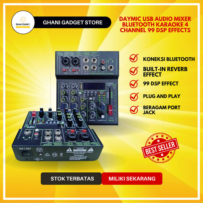 Jual Mixer Audio Mixser 4 Channel USB Karaoke Bluetooth 99 Efek DSP ...