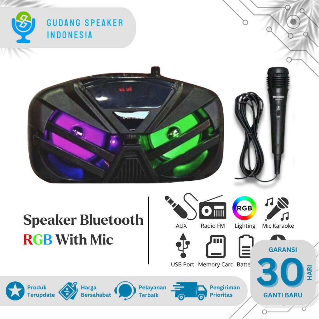 Jual Speaker Bluetooth Karaoke Portable RGB Extra Bass Memory Card With ...