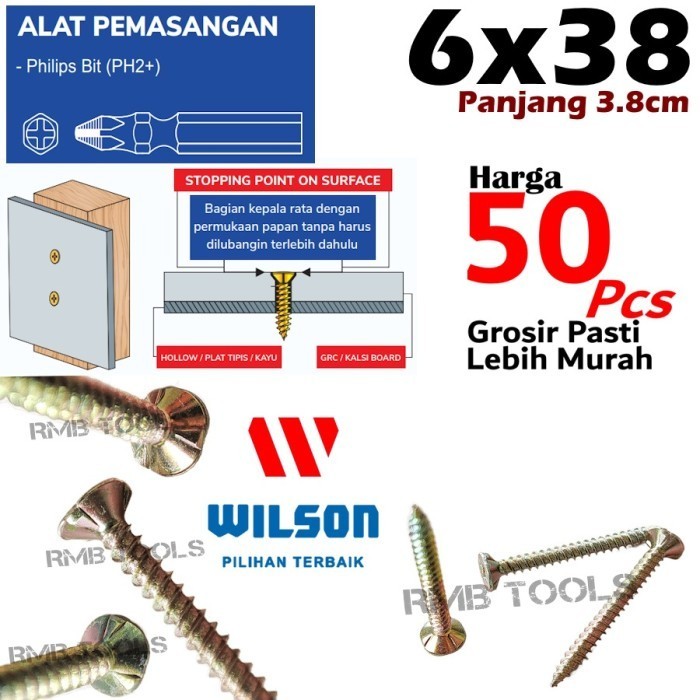 Jual Sekrup Kalsiboard 6x38 Kuning Skrup GRC Calciboard Lisplang ...