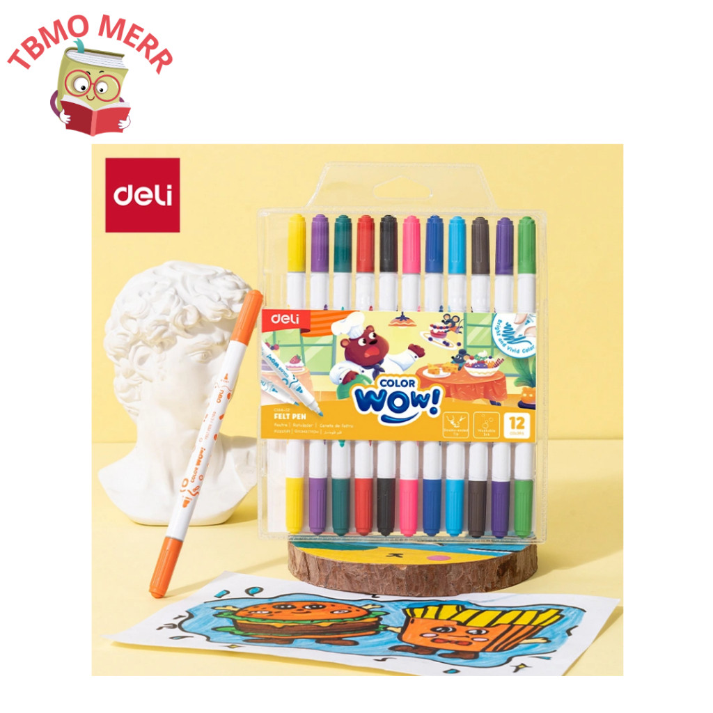 Jual Deli Felt Pen Bright And Vivid Color 12C EC166-12 - Deli Spidol 12 ...